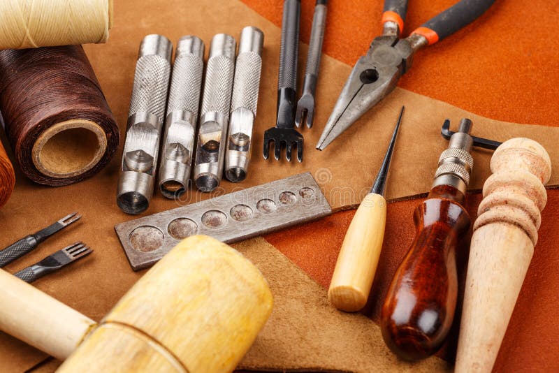 Homemade Leather Craft Tool Stock Image - Image of thread, base: 33183257