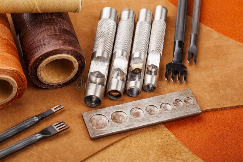 Homemade Leather Craft Tool Stock Image - Image of thread, base: 33183257