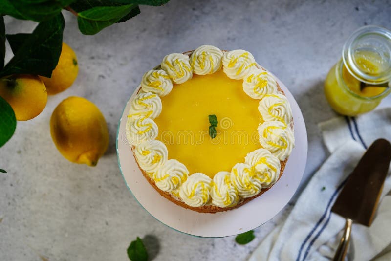 Homemade Lemon Curd Cake with Whipped Frosting Stock Photo - Image of ...