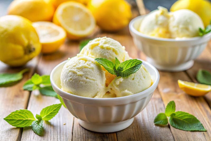 Homemade Lemon Ice Cream Dessert Fresh and Creamy Stock Illustration ...
