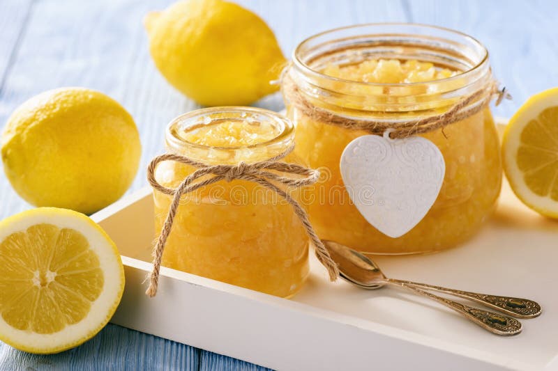 Homemade Lemon Jam in Glass Jars. Stock Photo - Image of natural ...