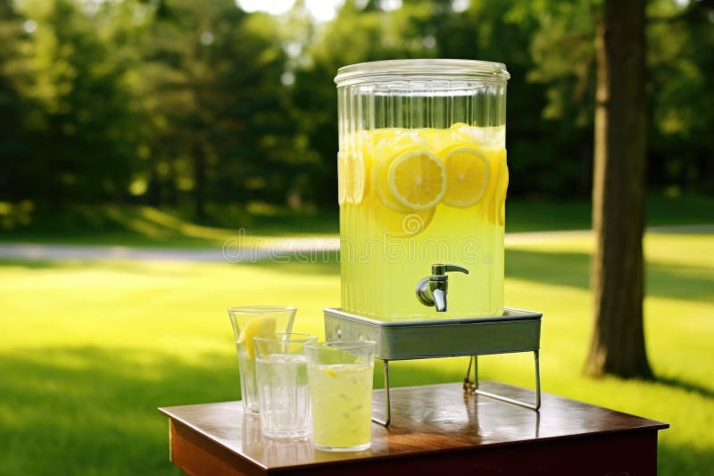 Homemade Lemonade in a Glass Dispenser on Grass Stock Photo - Image of ...