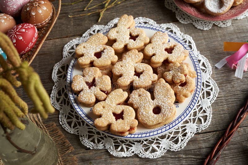 Homemade Linzer Cookies in the Shape of Animals, with Easter Eggs ...
