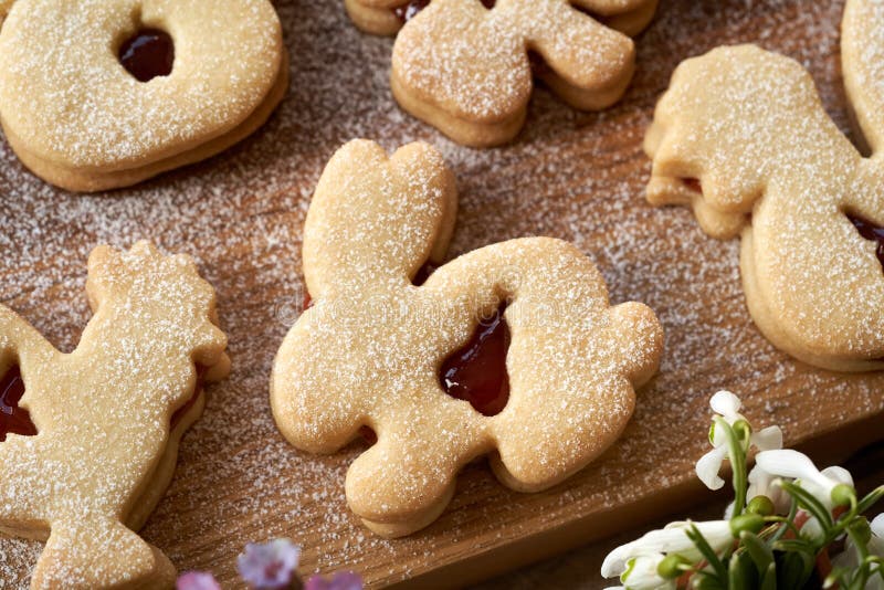 Homemade Linzer Cookies in the Shape of Easter Animals Stock Photo ...