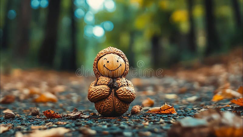 Homemade Little Man from Nut Shells in the Forest, Craft DIY Stock ...