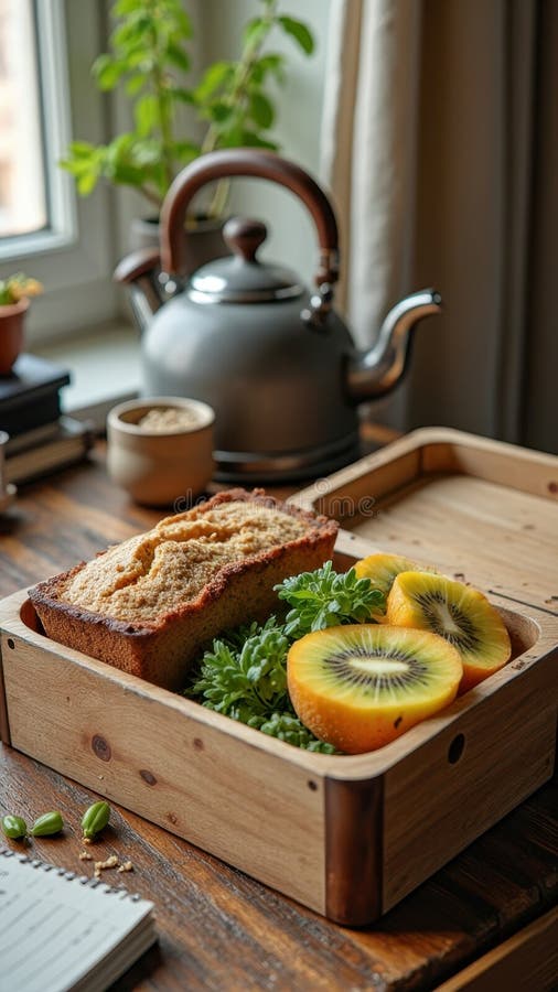 Homemade Loaf with Kiwi Fruit and Herbs in Rustic Kitchen Setting Stock ...