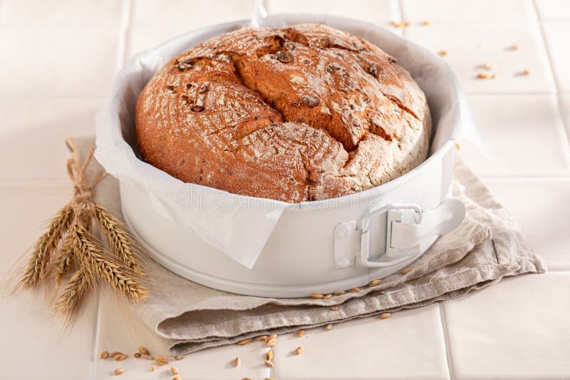 Homemade Loaf of Round Bread Baked with Homemade Flour Stock Image ...