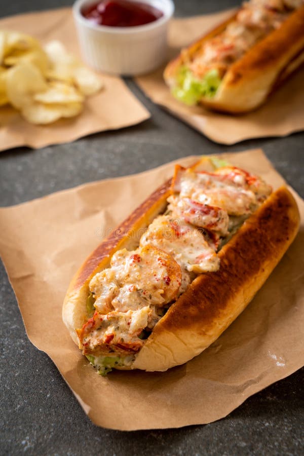Homemade lobster roll stock image. Image of lettuce - 164395731
