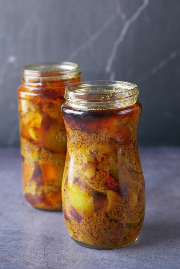Homemade Mango Pickle in a Glass Jar on Table , Stock Image - Image of ...