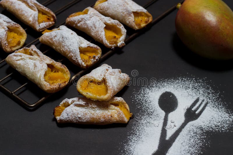 Homemade Mango Puff Pastry with Powdered Sugar Stock Image - Image of ...