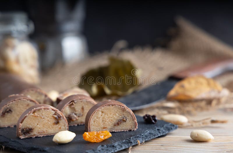 Homemade Marzipan Bar with Chocolate Stock Image - Image of birthday ...
