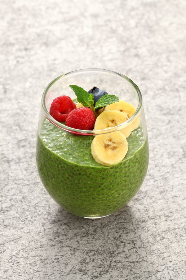 Homemade Matcha Green Tea Chia Seed Pudding Stock Image - Image of seed ...