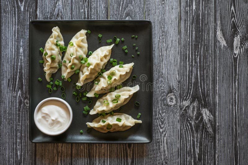 Homemade Meat Dumplings on Plate, Top View Stock Image - Image of cream ...