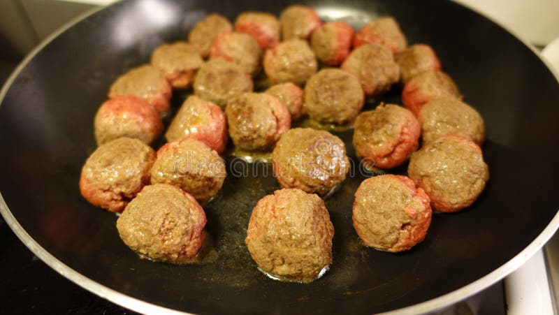 Homemade Meatballs are Cooking in the Pan Stock Image - Image of health ...