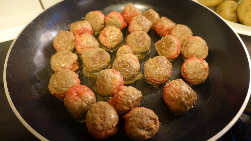 Homemade Meatballs are Cooking in the Pan Stock Photo - Image of dish ...