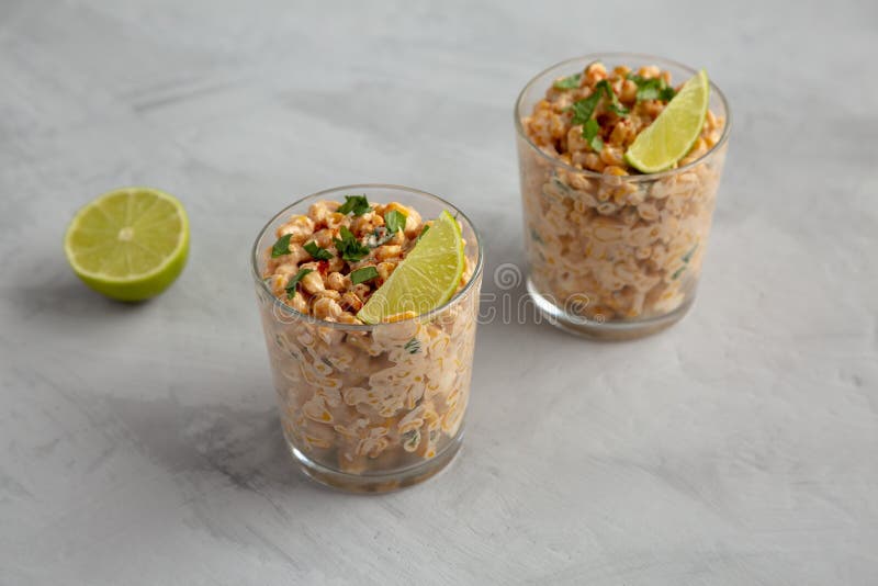 Homemade Mexican Corn Elote Esquites in Cups, Side View Stock Photo ...