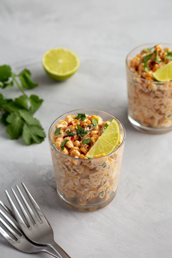 Homemade Mexican Corn Elote Esquites in Cups, Side View Stock Image ...