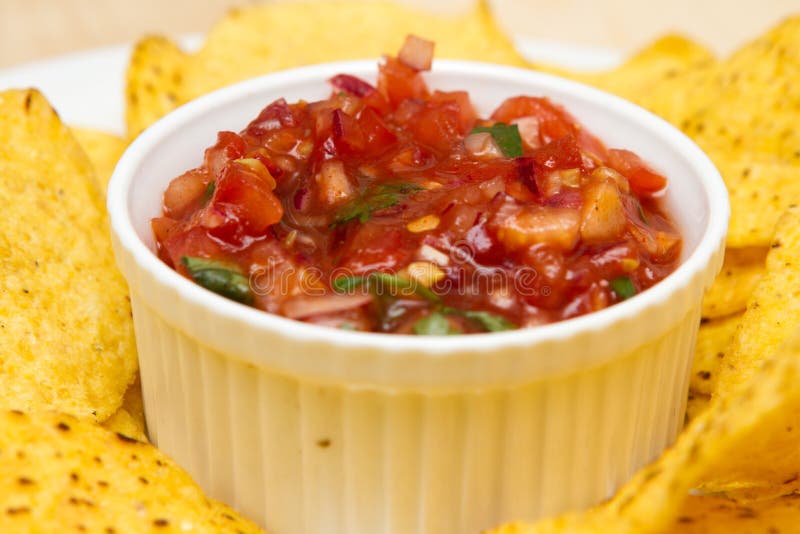 Salsa dip stock photo. Image of chilli, onion, chipsn - 117958232
