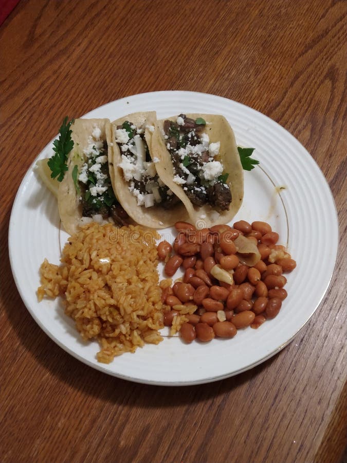 Homemade Mexican Soft Tacos Beans Rice Stock Image - Image of homemade ...