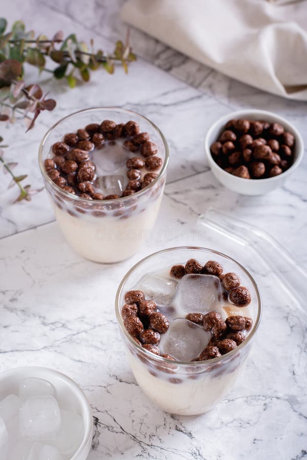 Homemade Milk Bubble Tea with Ice in Glasses on the Table Vertical View ...