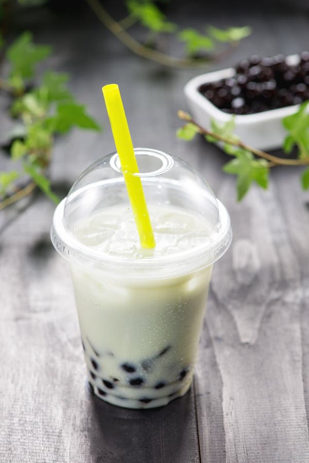Homemade Milk Bubble Tea in Plastic Cups on Table. Stock Photo - Image ...