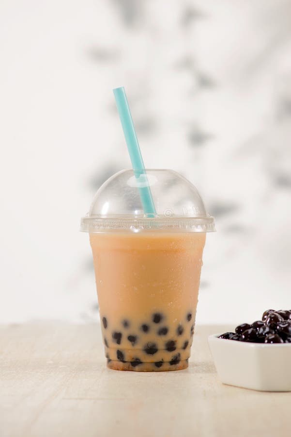 Homemade Milk Bubble Tea in Plastic Cups on Table. Stock Photo - Image ...