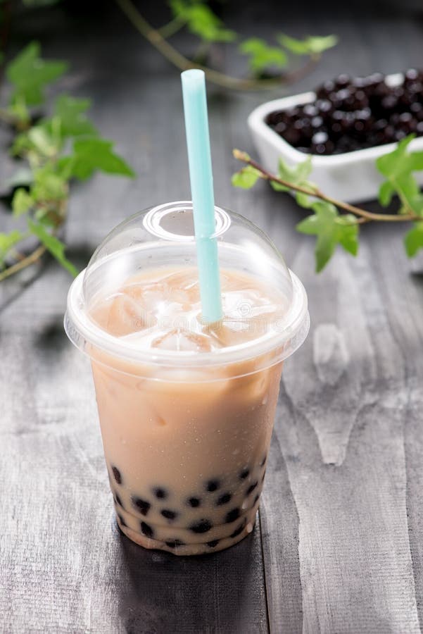 Homemade Milk Bubble Tea in Plastic Cups on Table. Stock Photo - Image ...