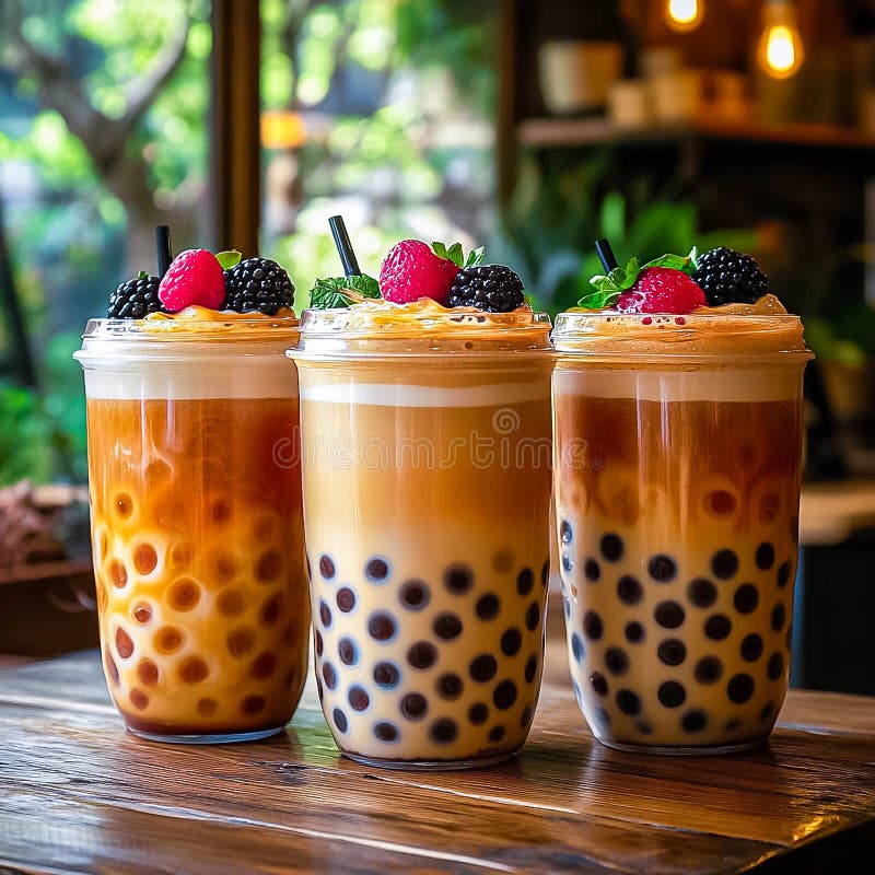 Homemade Milk Bubble Tea with Tapioca Pearls and Ice Cube Stock Photo ...