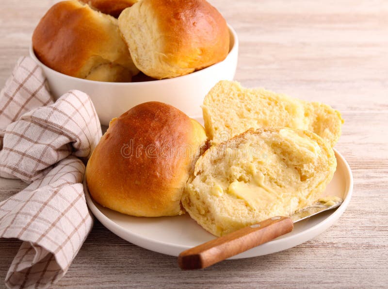 Homemade Milk Buns with Butter Stock Photo - Image of treat, butter ...