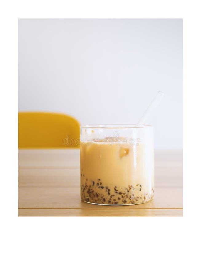 Homemade Milk Tea with Tapioca Pearls on Wooden Table Stock Image ...