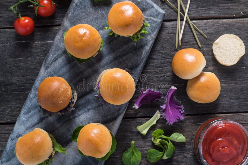 Mini Beef Burgers & Fries stock image. Image of mini - 17108115