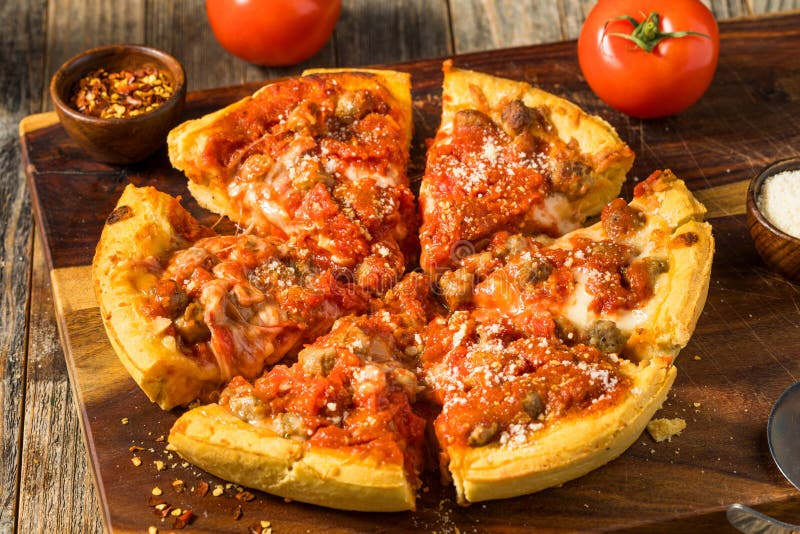 Homemade Mini Chicago Style Deep Dish Pizza Stock Image - Image of junk ...