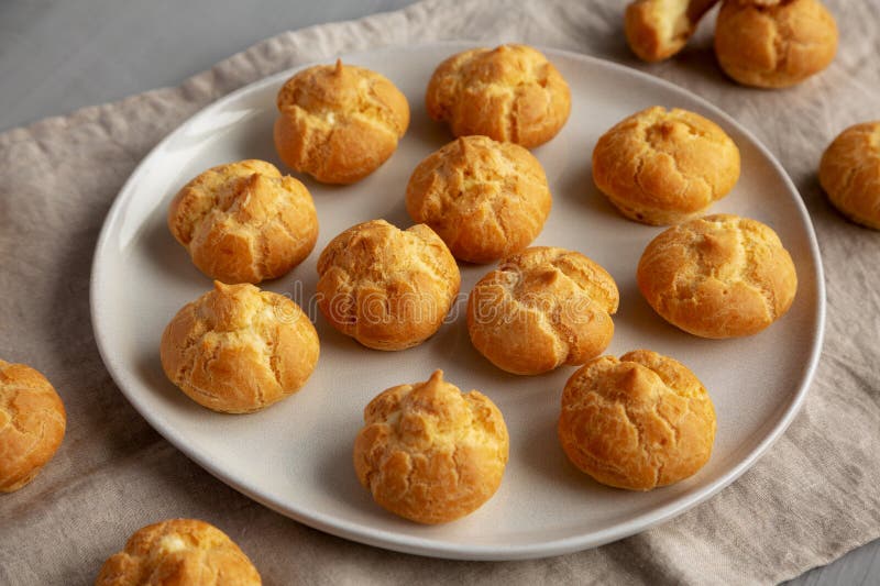 Homemade Mini Cream Puffs on a Plate, Side View Stock Image - Image of ...