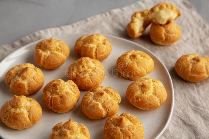 Homemade Mini Cream Puffs on a Plate, Side View Stock Image - Image of ...