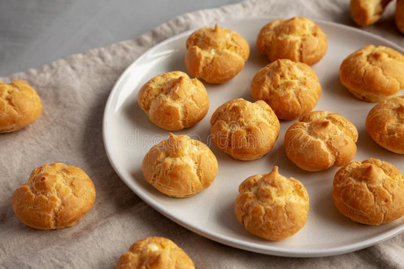 Homemade Mini Cream Puffs on a Plate, Side View Stock Image - Image of ...