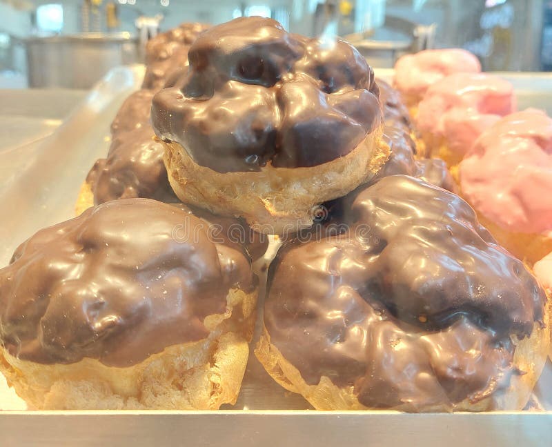 Homemade Mini Eclair Puffs with Chocolate Inside Stock Image - Image of ...