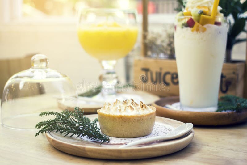 Homemade Mini Pie Dessert with Cold Drinks Stock Photo - Image of juice ...