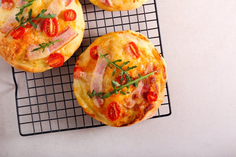 Homemade mini pizzas stock photo. Image of flat, copyspace - 171898940