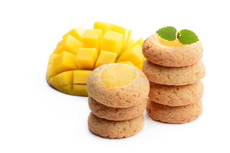 Homemade Mini Sugar Cookies with Mango Jam Isolated on White Stock ...
