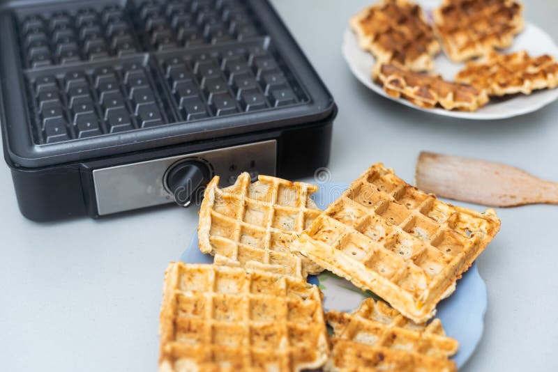 Homemade Mini Waffles on Waffle Maker Stock Photo - Image of crispy ...