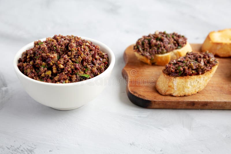 Homemade Mixed Olive Tapenade in a Bowl, Side View Stock Photo - Image ...