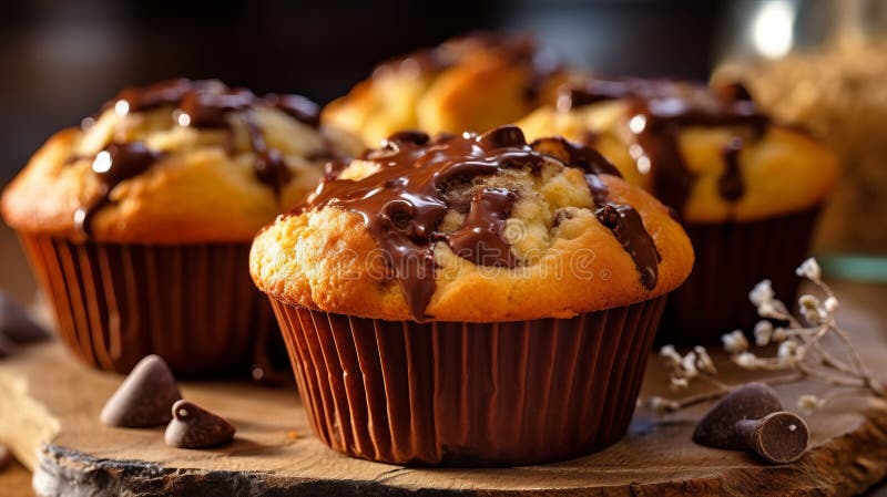 Homemade Muffins with Chocolate. Generative AI. Stock Illustration ...