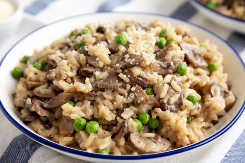 Homemade Mushroom Risotto with Peas on a Plate, Side View Stock Image ...