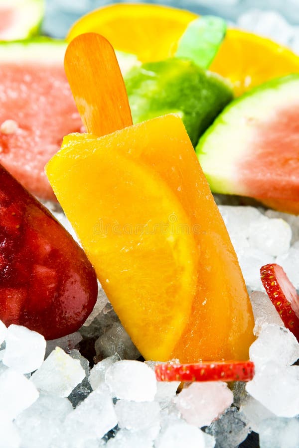 Homemade Natural Ice Pops on Crushed Ice Stock Image - Image of pieces ...