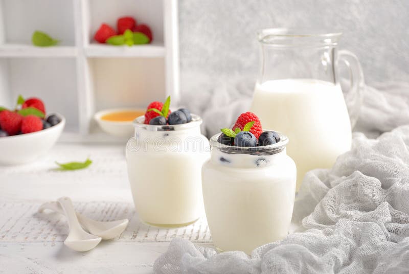 Homemade Natural Yogurt with Blueberry and Raspberry Stock Photo ...