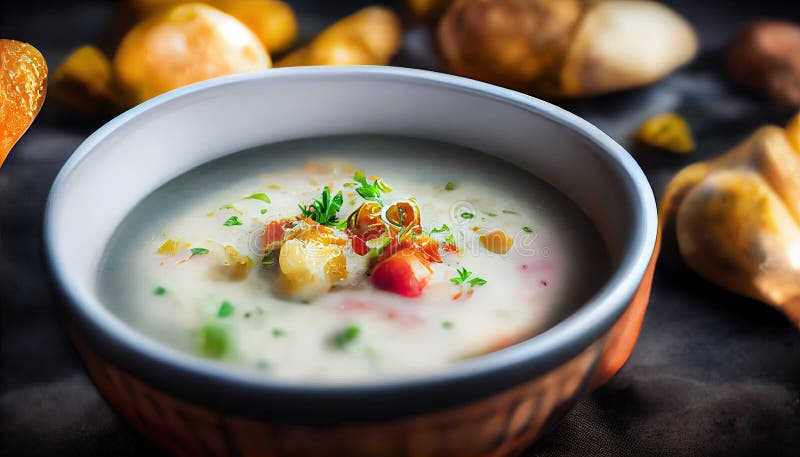 Homemade New England Chowder with Crackers. Generative AI Stock ...
