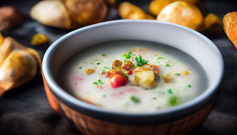 Homemade New England Chowder with Crackers. Generative AI Stock ...
