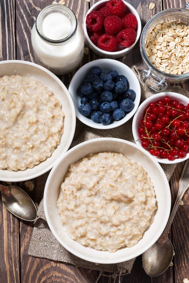 Homemade Oatmeal and Berries on Table, Top View Stock Image - Image of ...