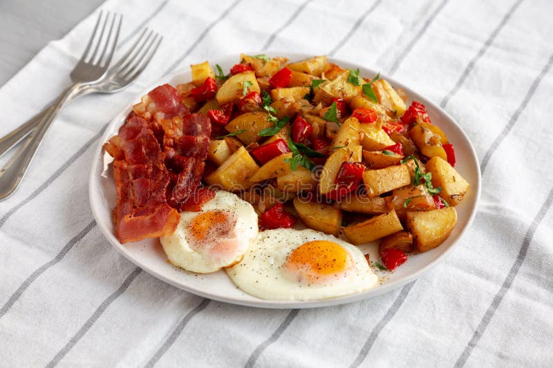 Homemade One-Pan Breakfast Potatoes on a Plate, Side View Stock Image ...