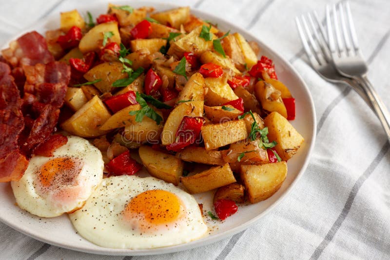 Homemade One-Pan Breakfast Potatoes on a Plate, Side View Stock Photo ...